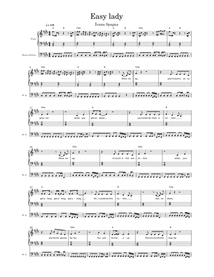 Easy lady Sheet music for Piano, Bass guitar (Solo) | Musescore.com