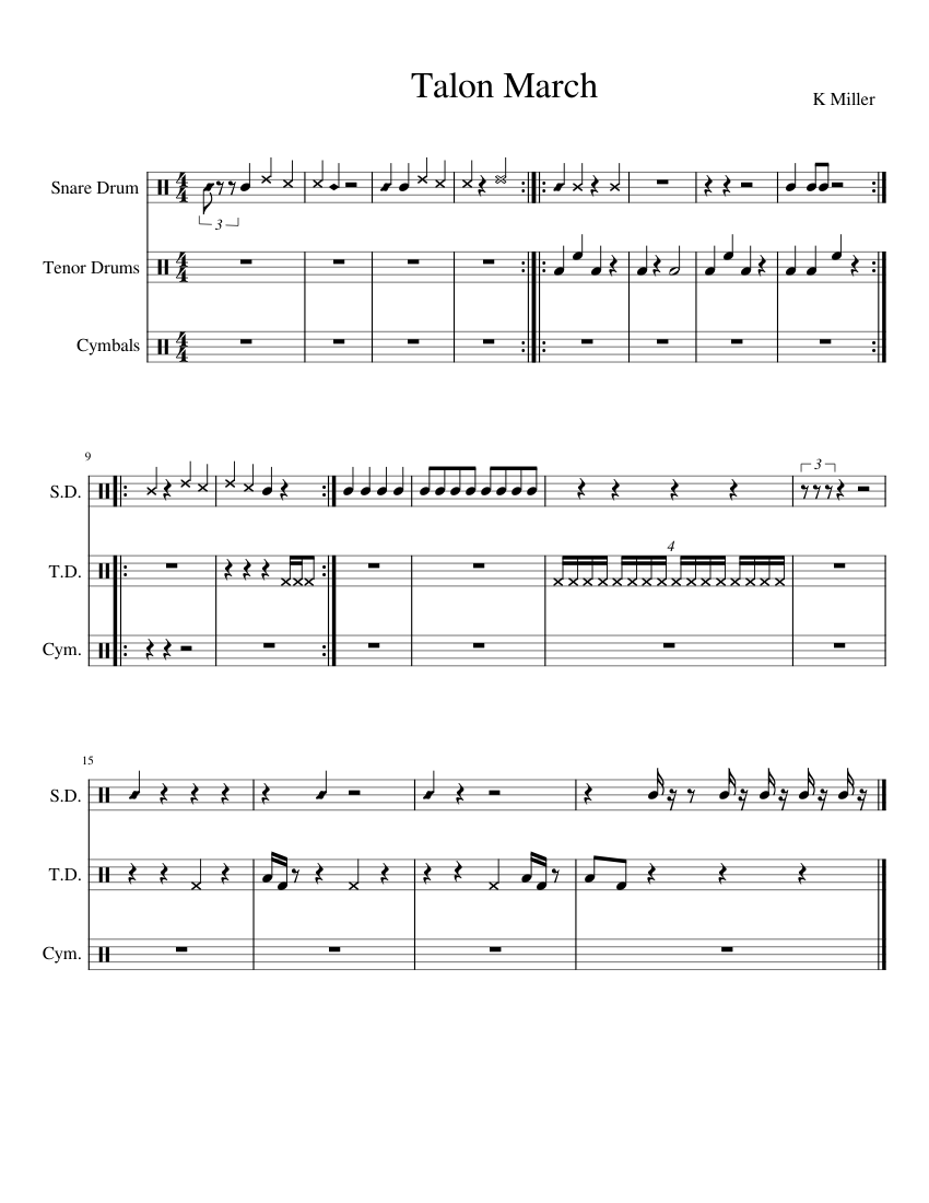 Talon March Sheet music for Snare drum, Crash, Tenor drum (Mixed Trio ...