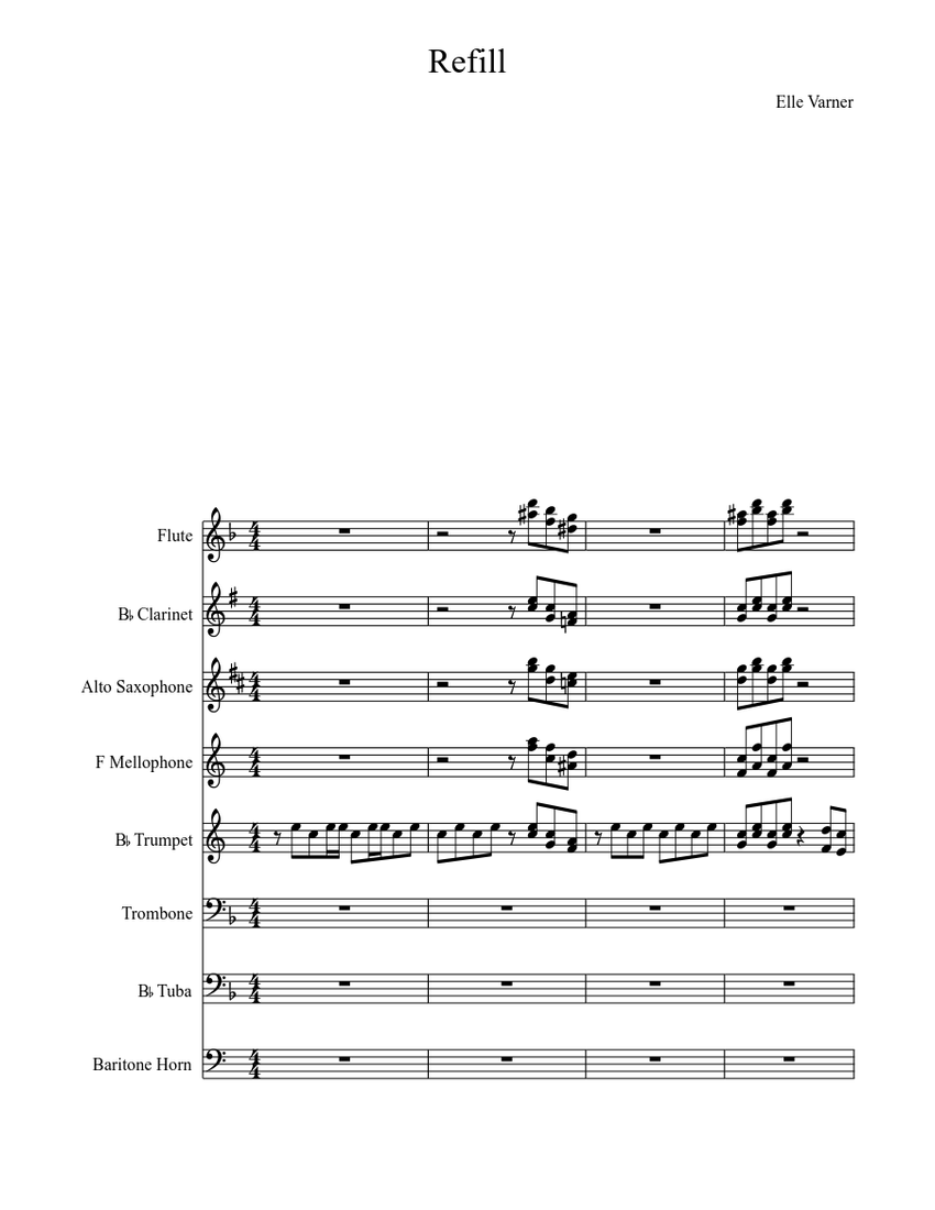 Refill Sheet music for Trombone, Flute, Tuba, Trumpet, Clarinet (Mixed ...