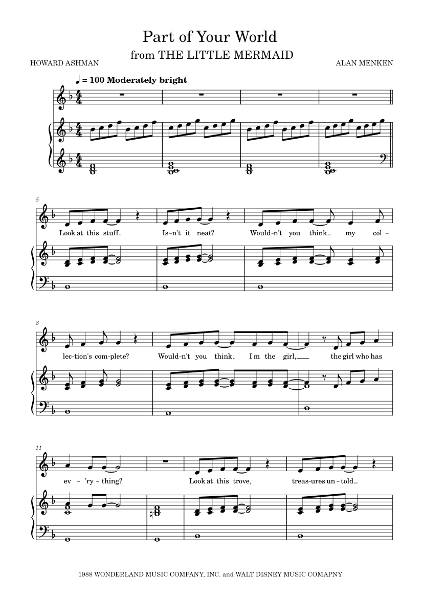 Part of Your World Sheet music for Piano, Vocals (Piano-Voice ...