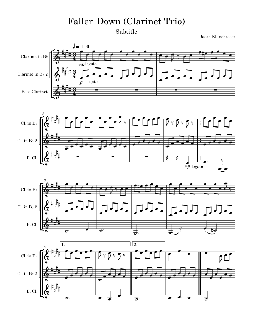 Fallen Down (Reprise) – Toby Fox Fallen Down clarinet Trio Sheet music ...