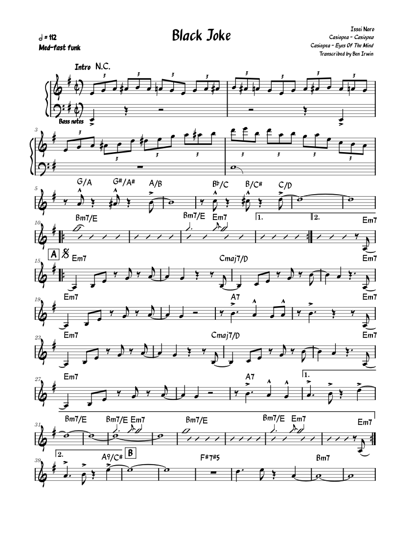 Casiopea - Black Joke (lead sheet) Sheet music for Piano (Jazz Band ...