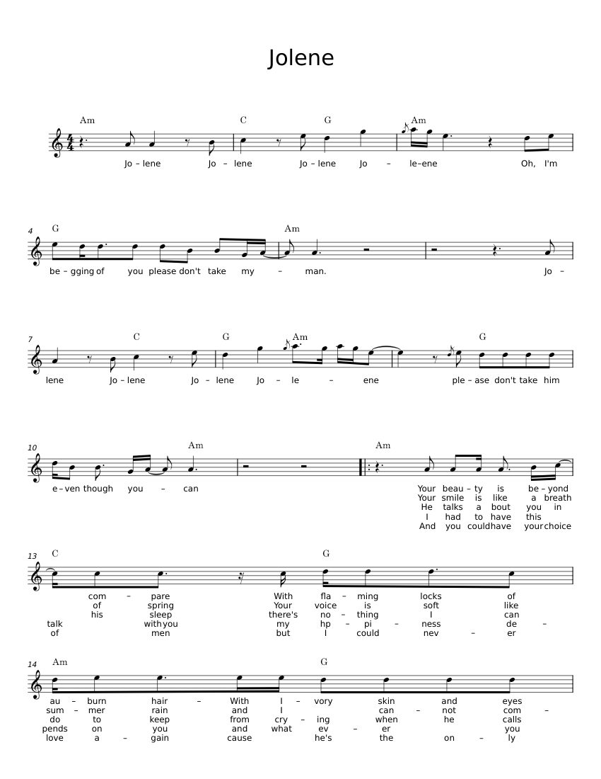 Jolene Sheet music for Synthesizer (Solo) | Musescore.com