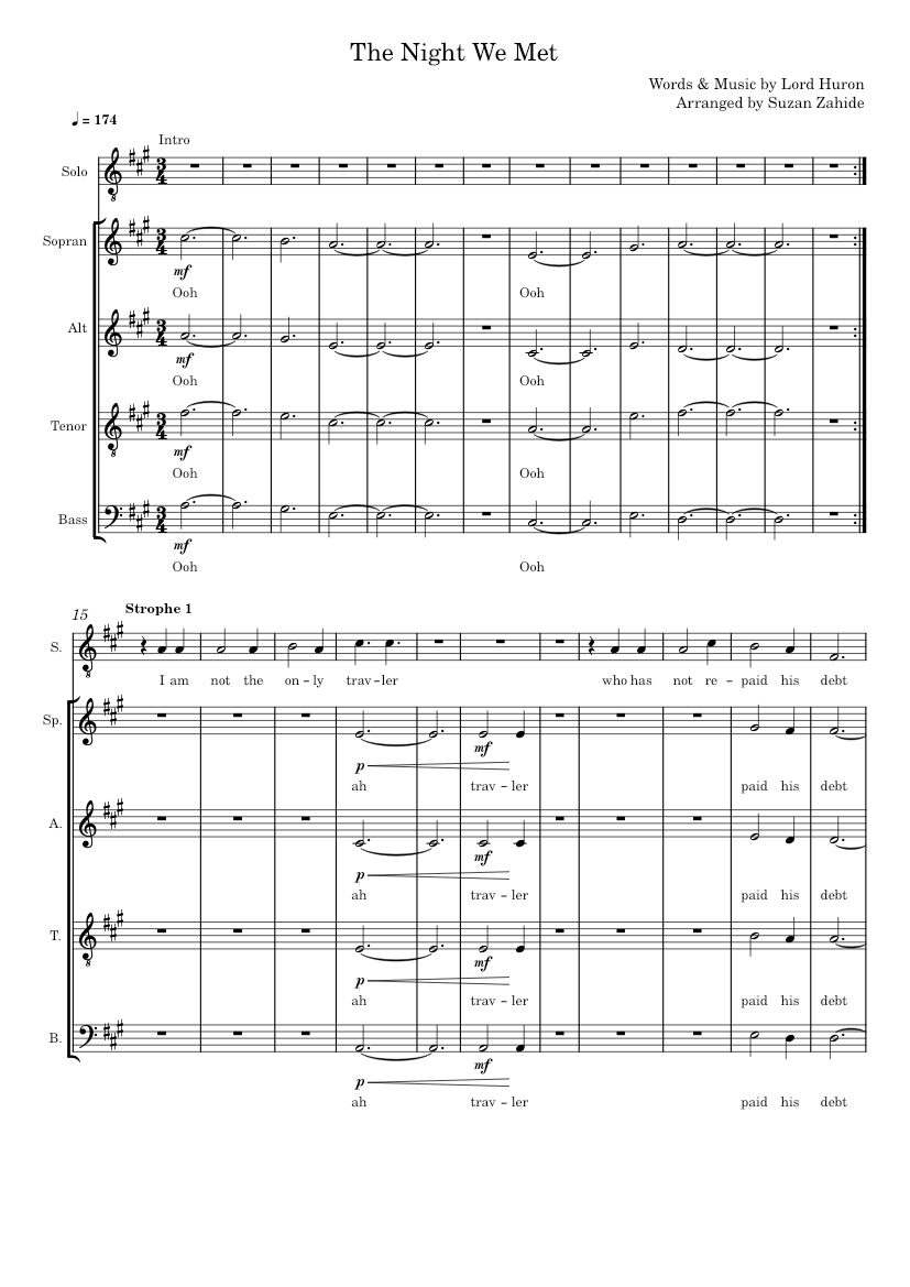 The night we met – Lord Huron The Night We Met Sheet music for Tenor ...