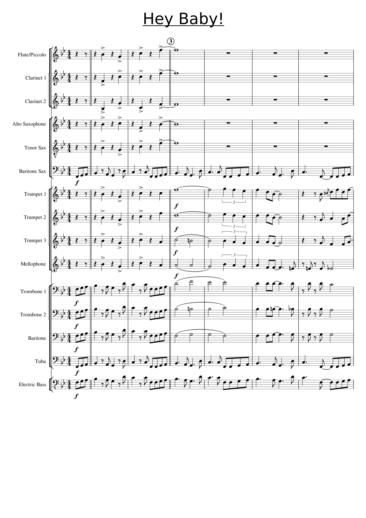 Hey Baby! Sheet music for Trombone, Mellophone, Flute, Clarinet in b ...