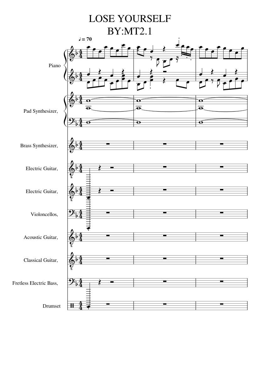 LOSE YOURSELF eminem Sheet music for Piano, Guitar, Bass guitar, Drum ...