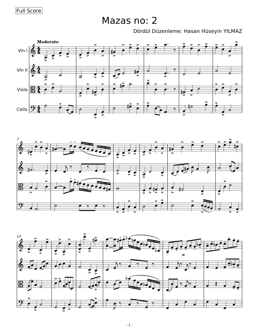 Mazas no: 2 - Hasan Hüseyin Yılmaz Sheet music for Violin, Viola, Cello ...