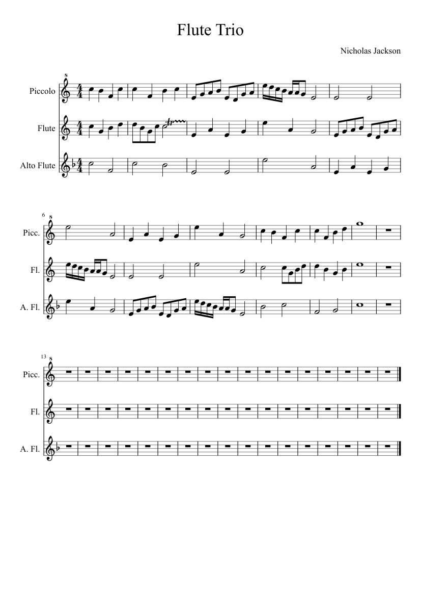 Flute Trio Sheet music for Flute, Oboe (Woodwind Duet) | Musescore.com