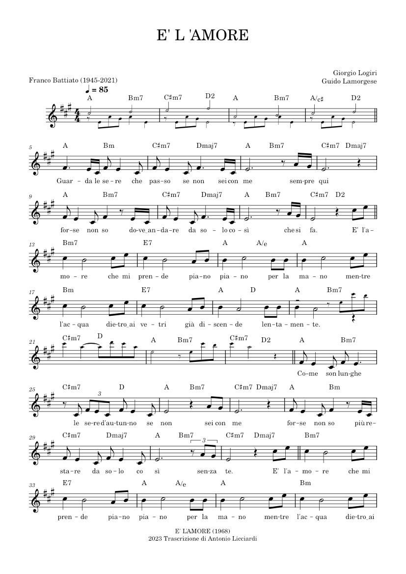 E' L'AMORE - Giorgio Logiri Guido Lamorgese Sheet music for Piano (Solo ...