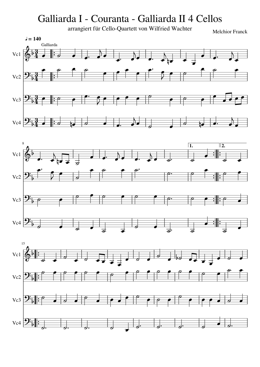 Galliarda - Couranta - Galliarda 4 Cellos Sheet music for Cello (Mixed ...