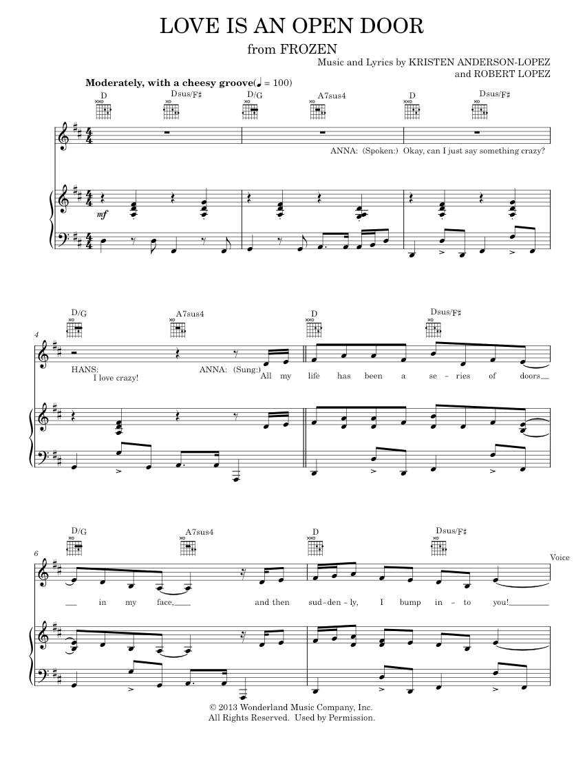 Play Official version of Love Is An Open Door (from Disney's Frozen) sheet music by Kristen Bell ...