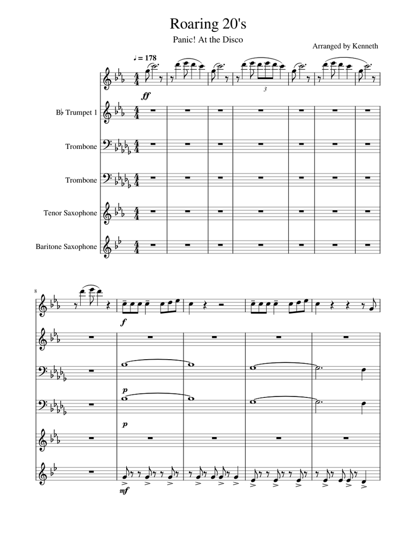 Roaring 20's Sheet music for Trombone, Clarinet in b-flat, Saxophone ...