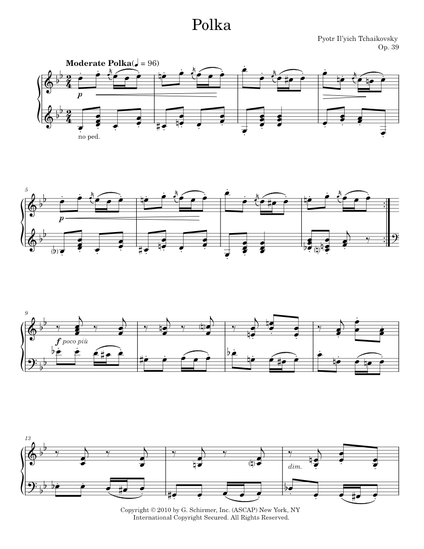 Play Official version of Polka sheet music by Pyotr Ilyich Tchaikovsky ...