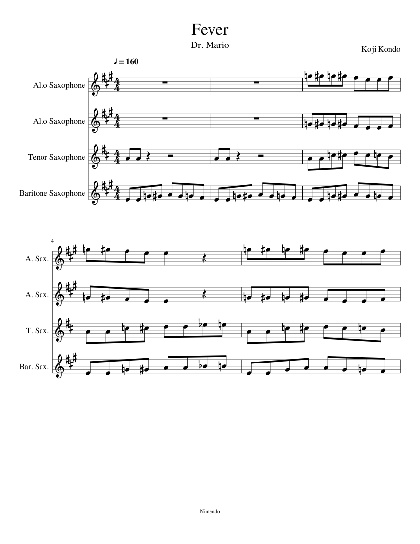 Fever Sheet music for Saxophone alto, Saxophone tenor, Saxophone ...