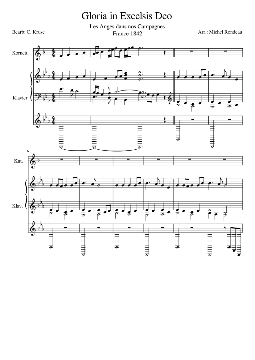Gloria in Excelsis Deo / Les Anges dans nos Campagnes / Hört der Engel helle Lieder Sheet music ...