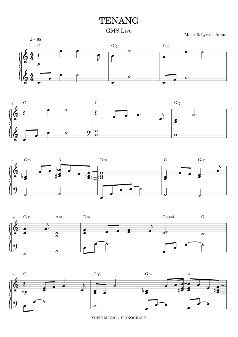 GMS Live - Tenang Sheet Music with Chords for Piano (Solo) | MuseScore.com