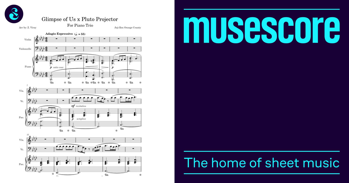 Glimpse of Us x Pluto Projector for Piano Trio (Arr by Z. Viray) Sheet ...