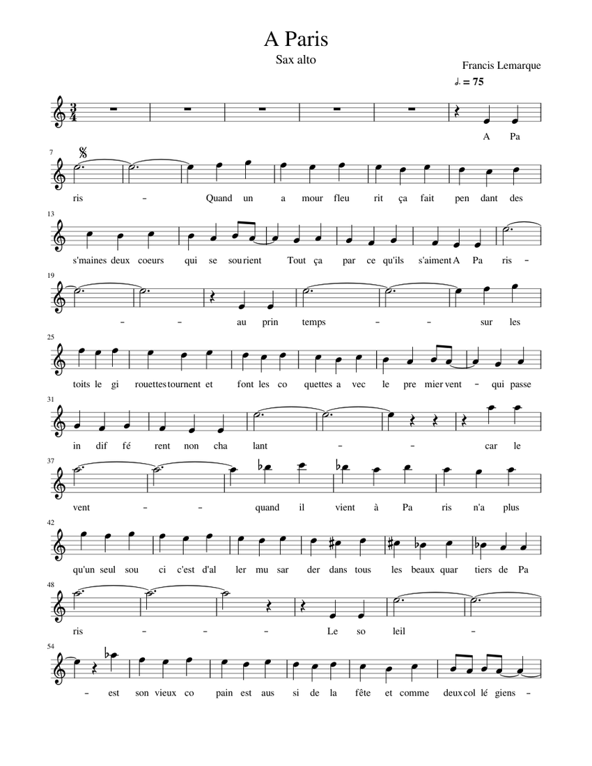 A Paris Sheet music for Saxophone alto (Solo) | Musescore.com