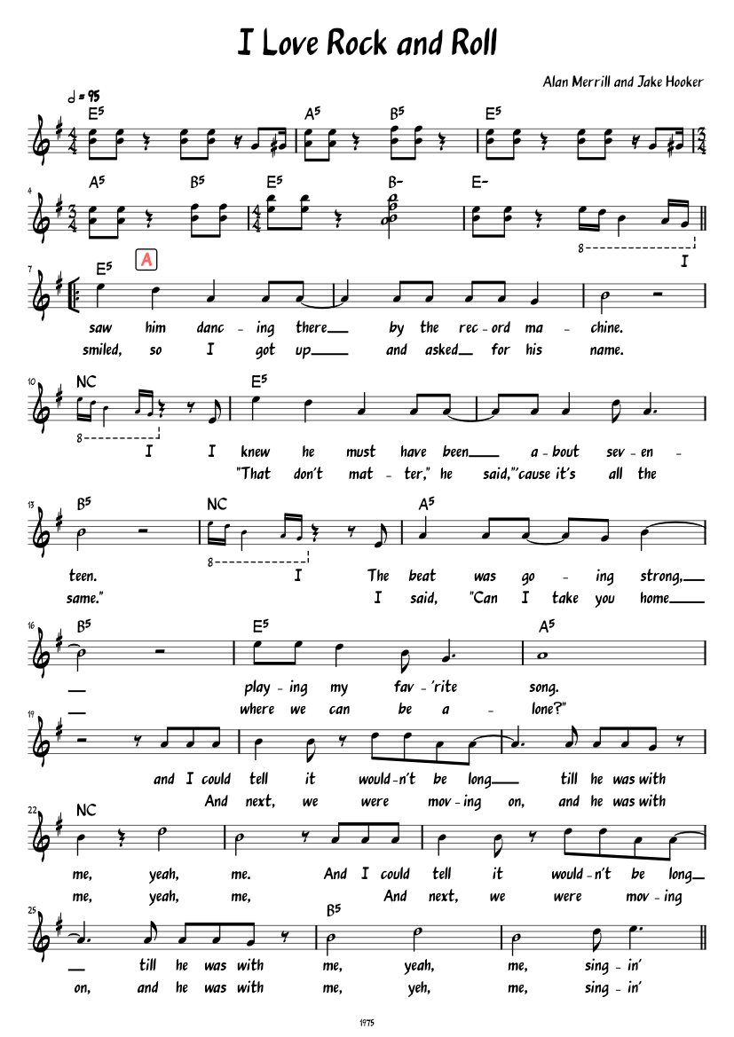 I Love Rock 'n' Roll (Lead sheet with lyrics ) Sheet Music with Chords ...