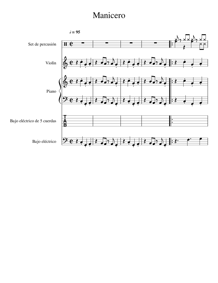 Manicero Sheet music for Piano, Violin, Bass guitar, Drum group (Mixed ...