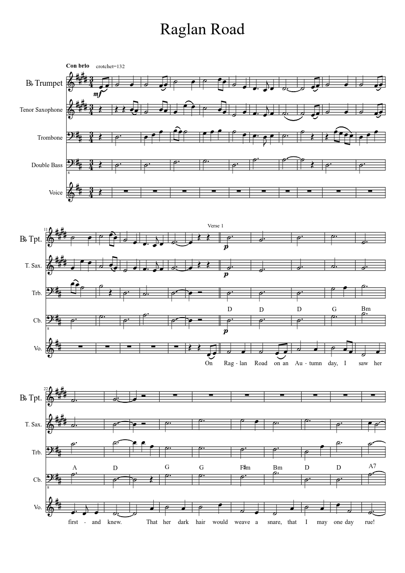 Raglan Road Sheet Music for Trombone, Trumpet other, Voice (other ...