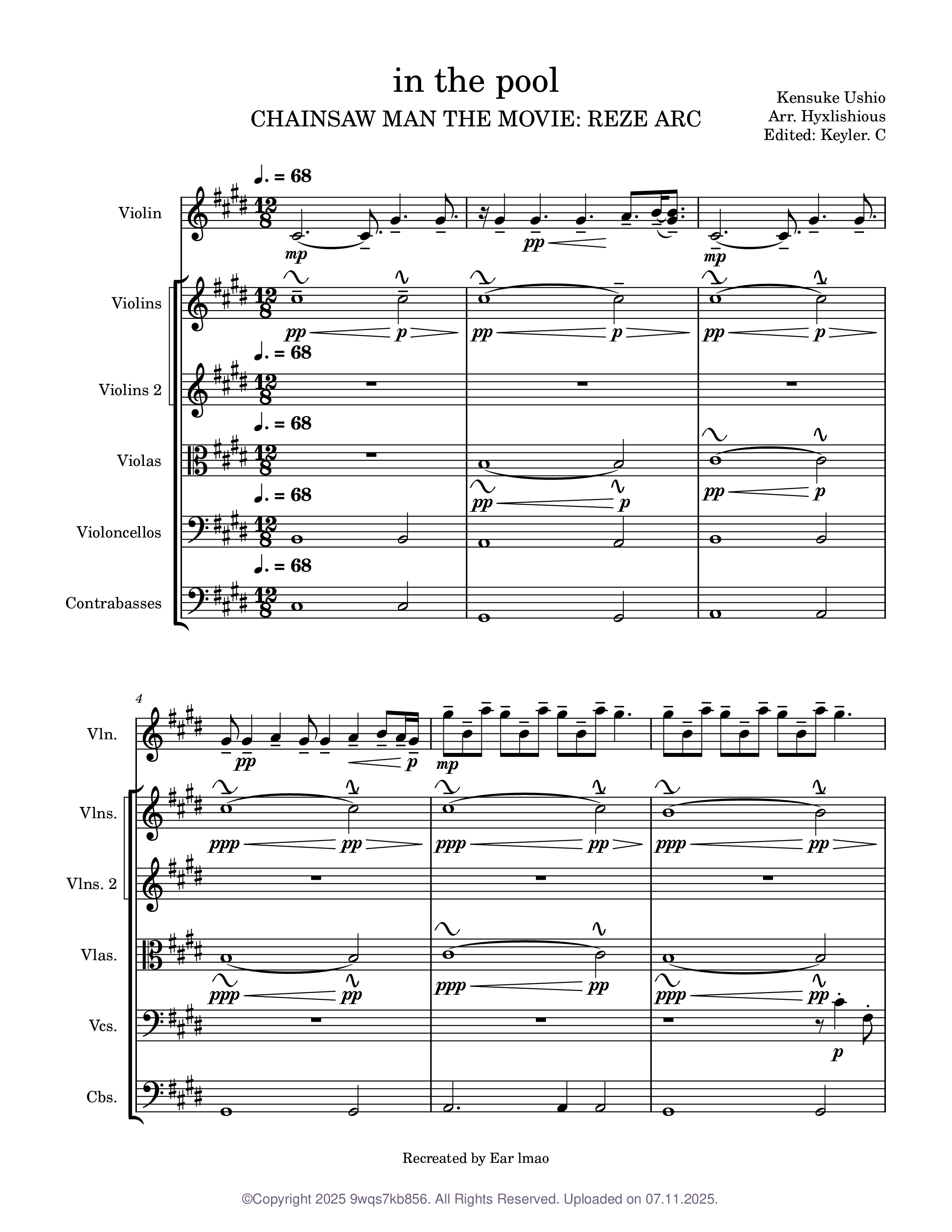 In the pool – Kensuke Ushio Sheet Music for Violin, Strings group ...
