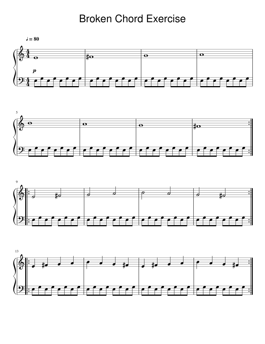 Broken Chord Exercise Sheet Music for Piano (Solo) Easy | MuseScore.com