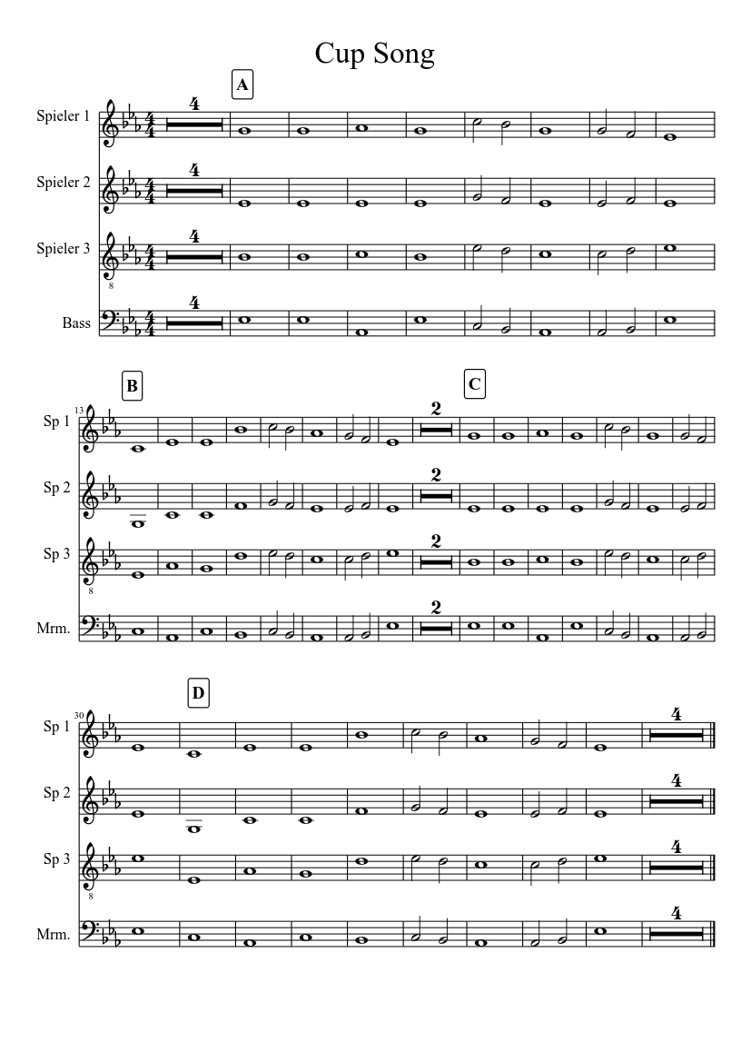 Cup Song - Mallets Sheet music for Bass guitar (Solo) | Musescore.com