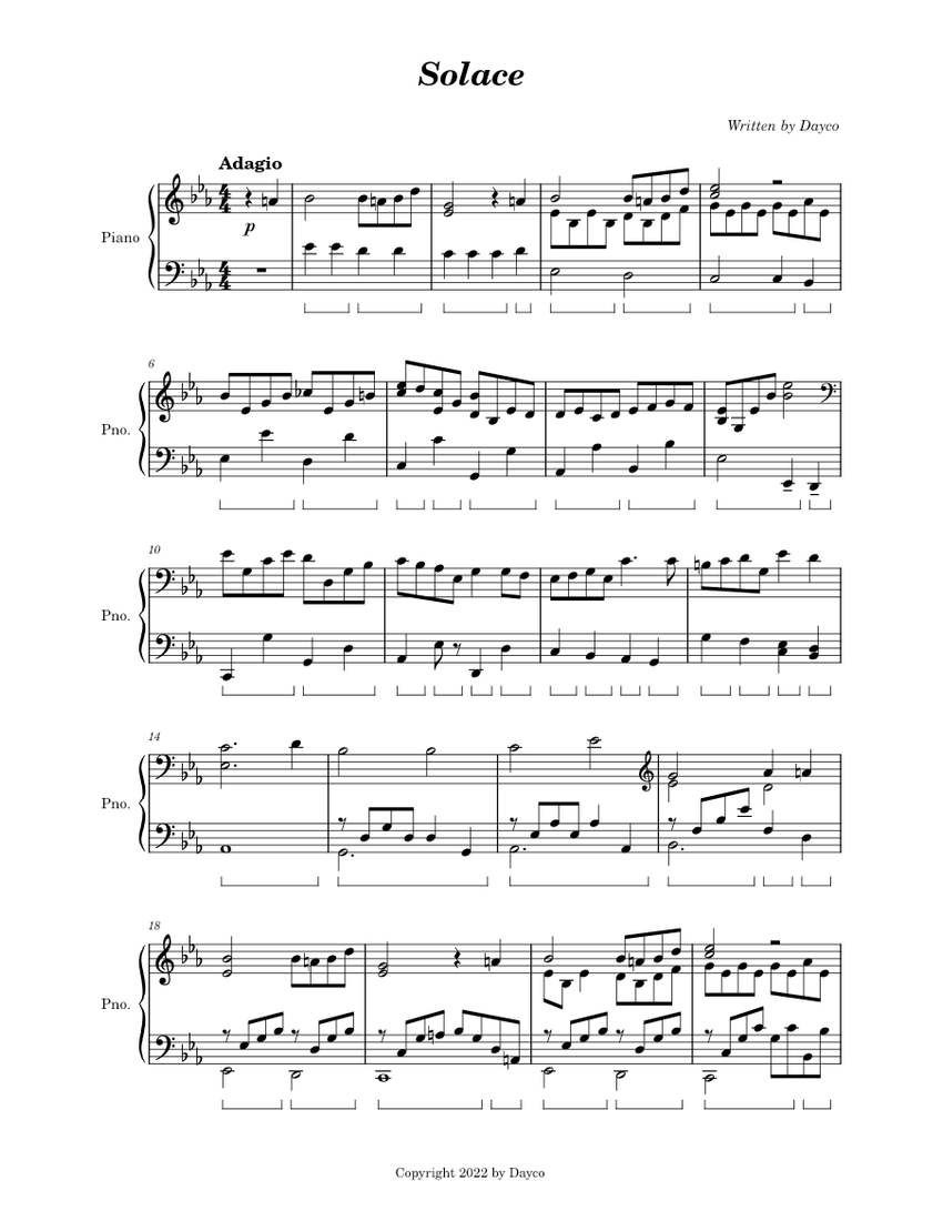 Solace - Dayco Sheet music for Piano (Solo) | Musescore.com