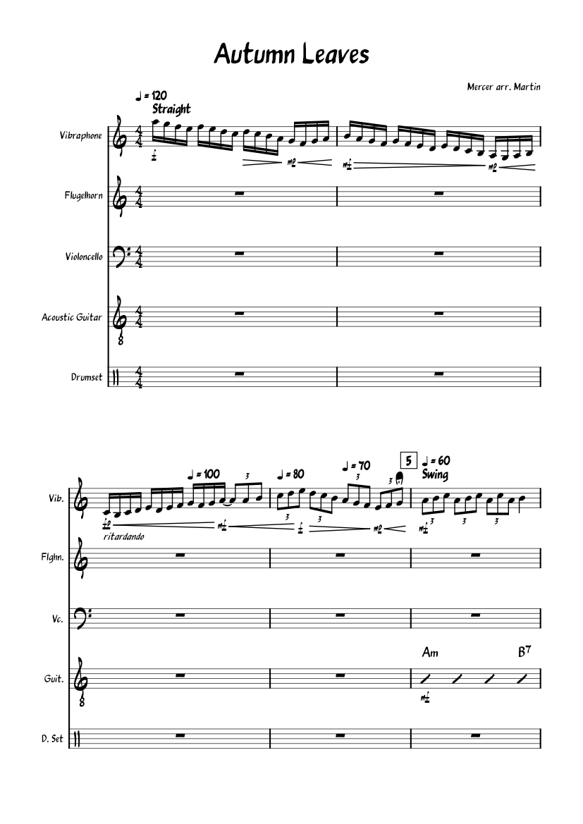 Autumn Leaves Sheet Music For Flugelhorn Vibraphone Cello Guitar Autumn Leaves Sheet Music For Flugelhorn Vibraphone Cello Guitar
