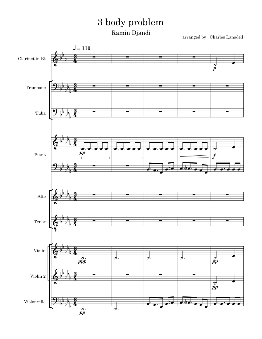 3 body problem theme Sheet Music for Piano, Trombone, Tuba, Violin & more instruments (Mixed ...
