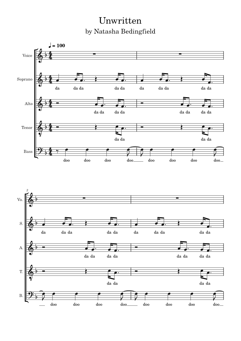 Unwritten - Natasha Bedingfield Sheet Music for Soprano, Alto, Tenor ...