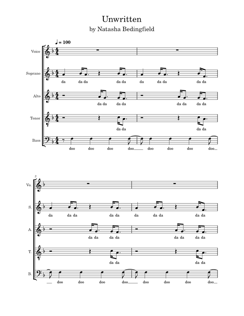 Unwritten - Natasha Bedingfield Sheet music for Soprano, Alto, Tenor ...