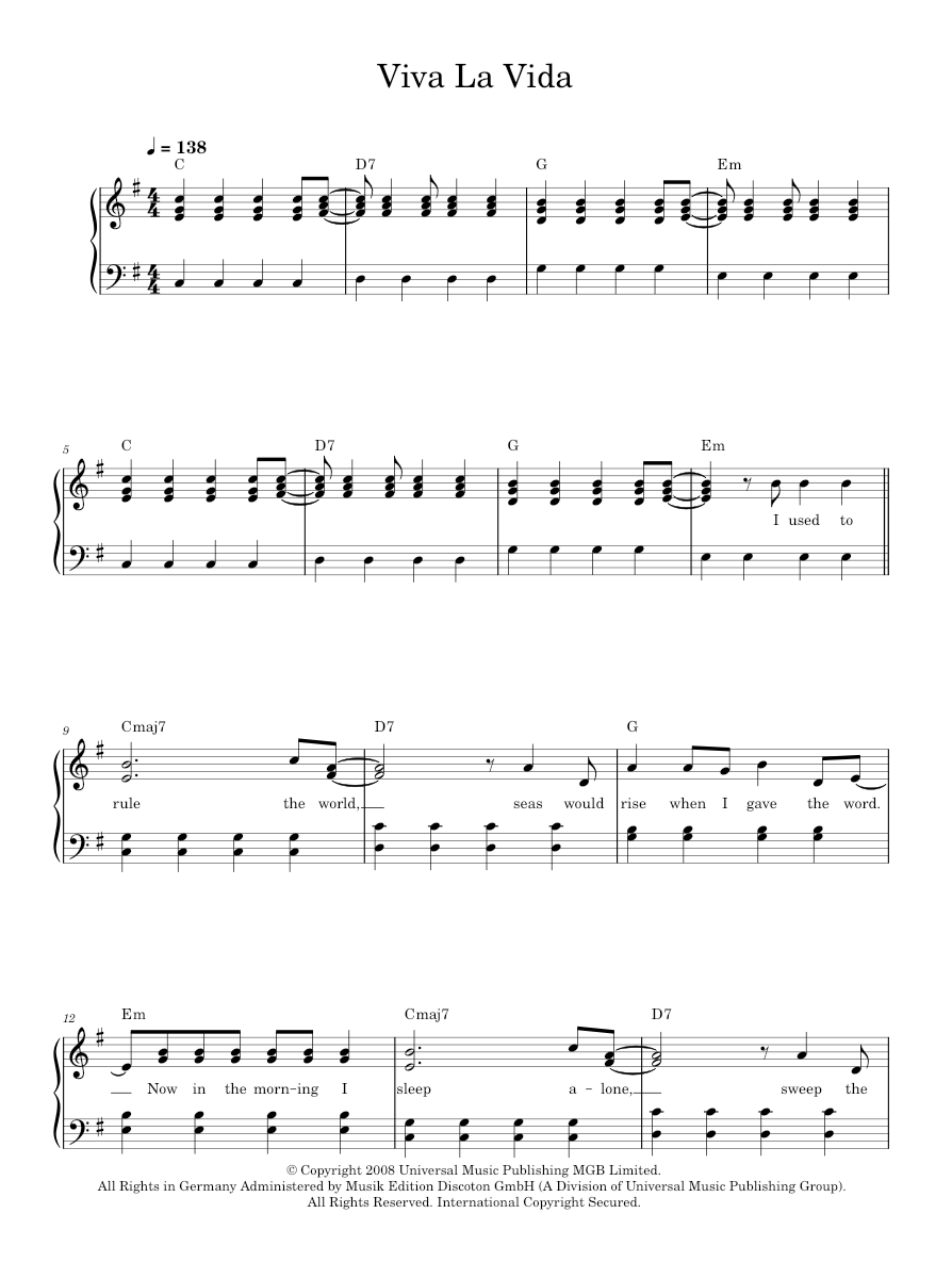 Viva la Vida Sheet music for Piano by Coldplay Official | MuseScore.com