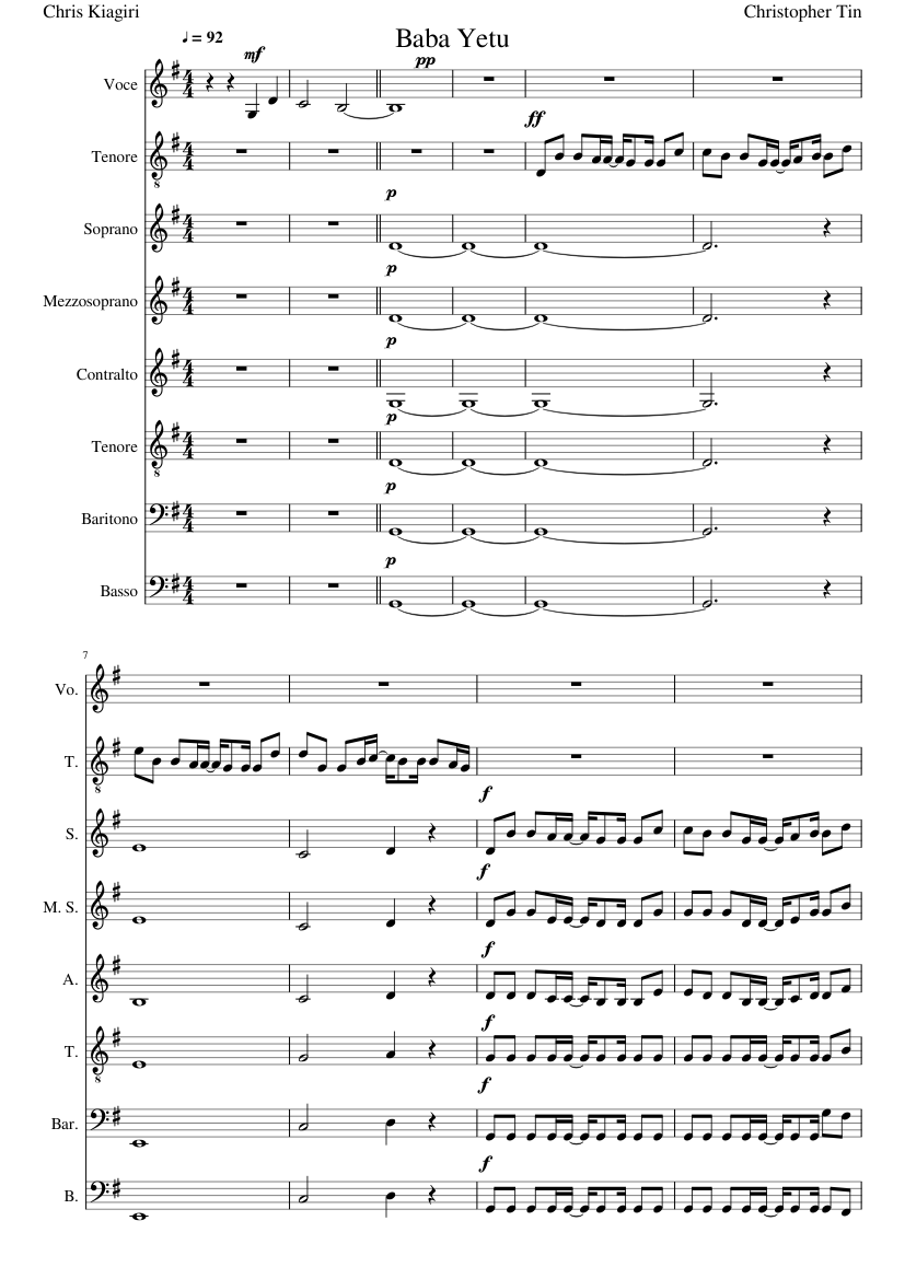 Baba Yetu Sheet music for Soprano, Alto, Tenor, Bass voice & more instruments (Choral ...