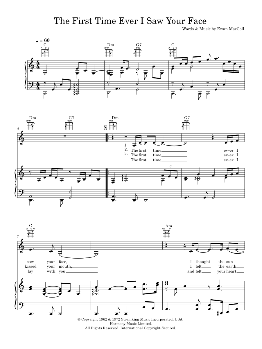 The First Time Ever I Saw Your Face Sheet music for Piano, Vocals by ...