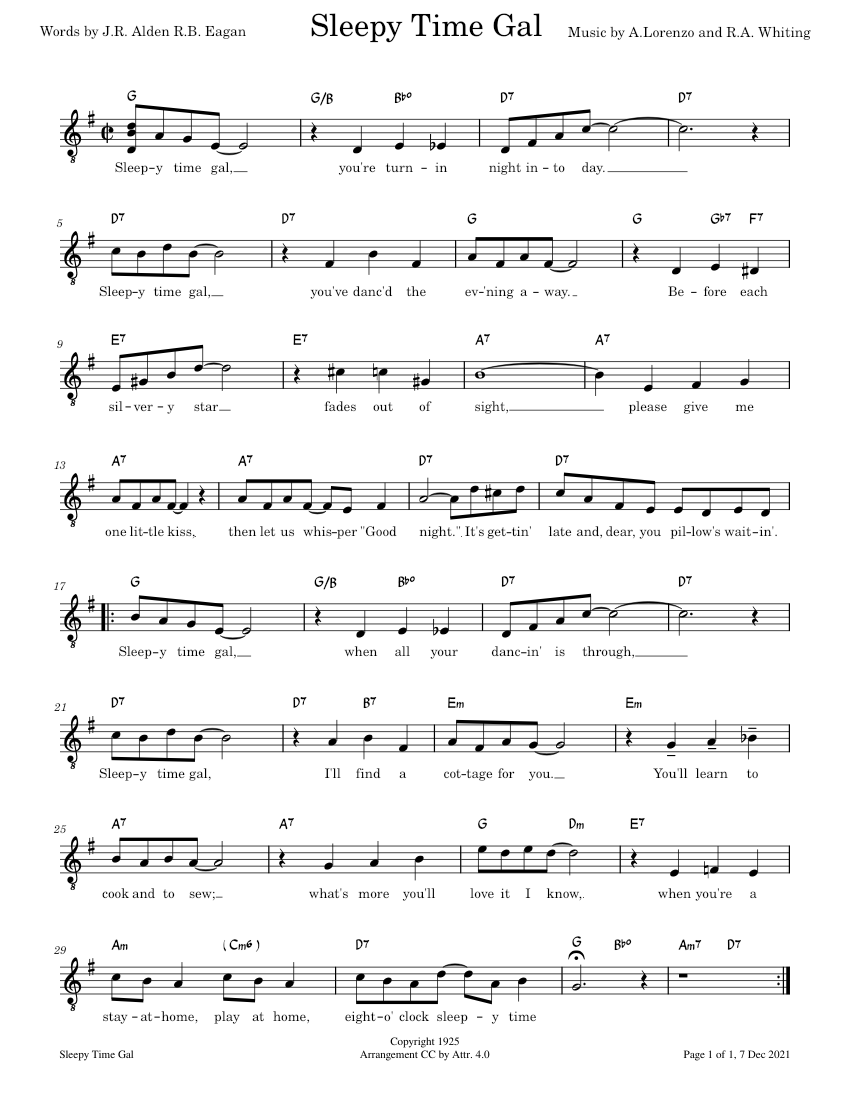 Sleepy Time Gal with Original Chords – Alden, Eagan, Lorenzo, Whiting ...