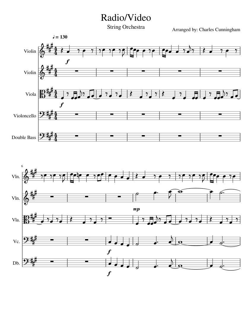 Radio/Video Sheet music for Contrabass, Violin, Viola, Cello (String ...
