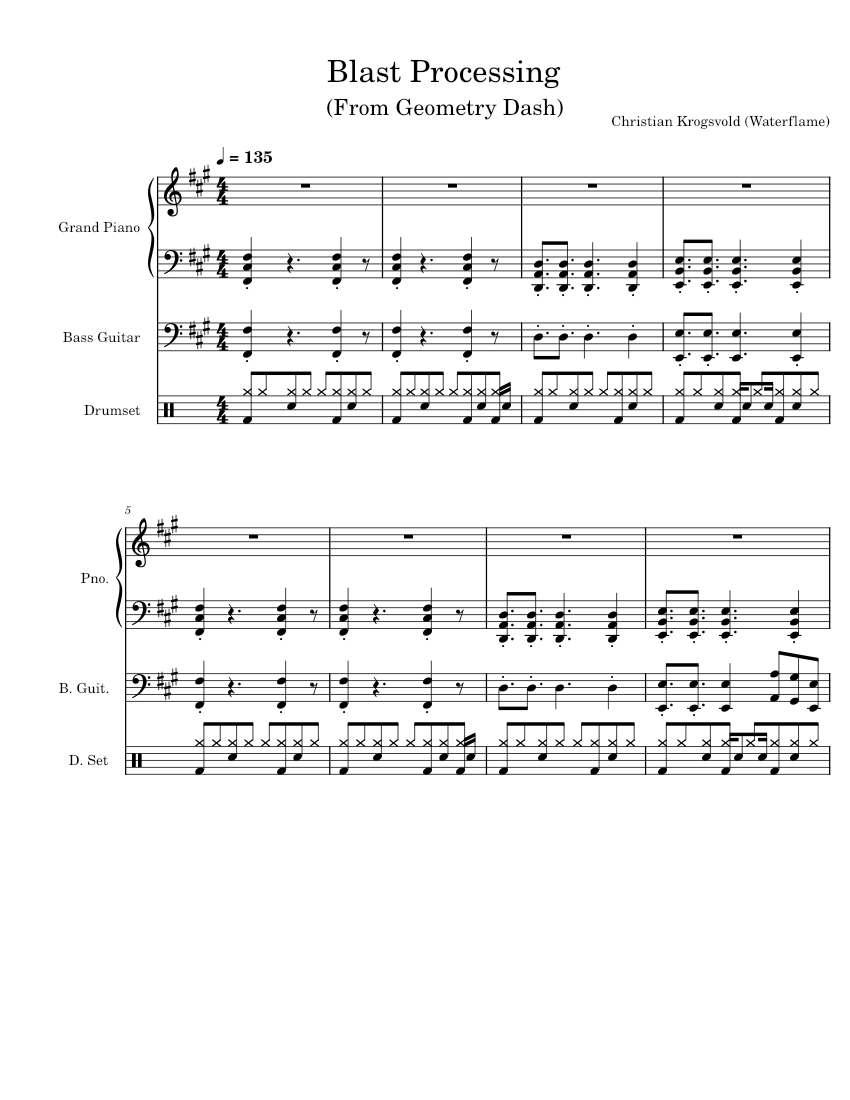 Blast Processing (Theoretically Playable) Sheet music for Piano, Bass ...