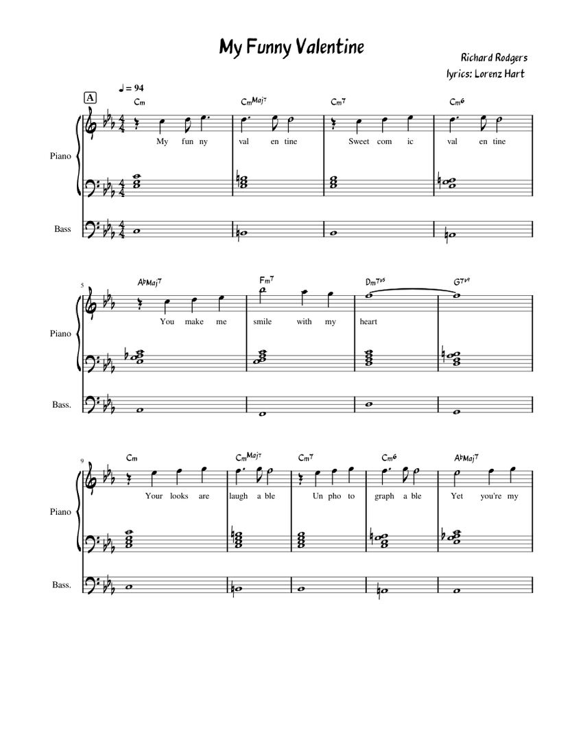 My Funny Valentine Sheet music for Piano, Contrabass (Solo) | Musescore.com