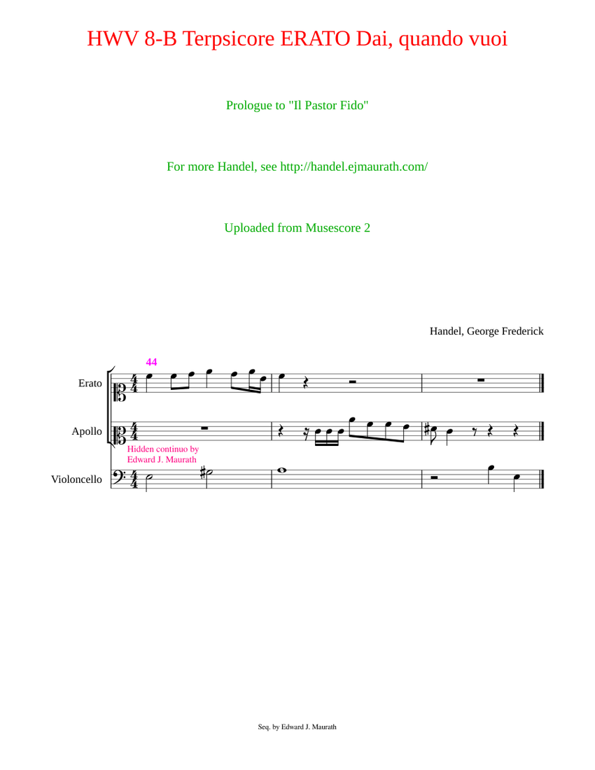 HWV8A0N17 - Dai, quando vuoi, recitativo secco Sheet music for Flute ...