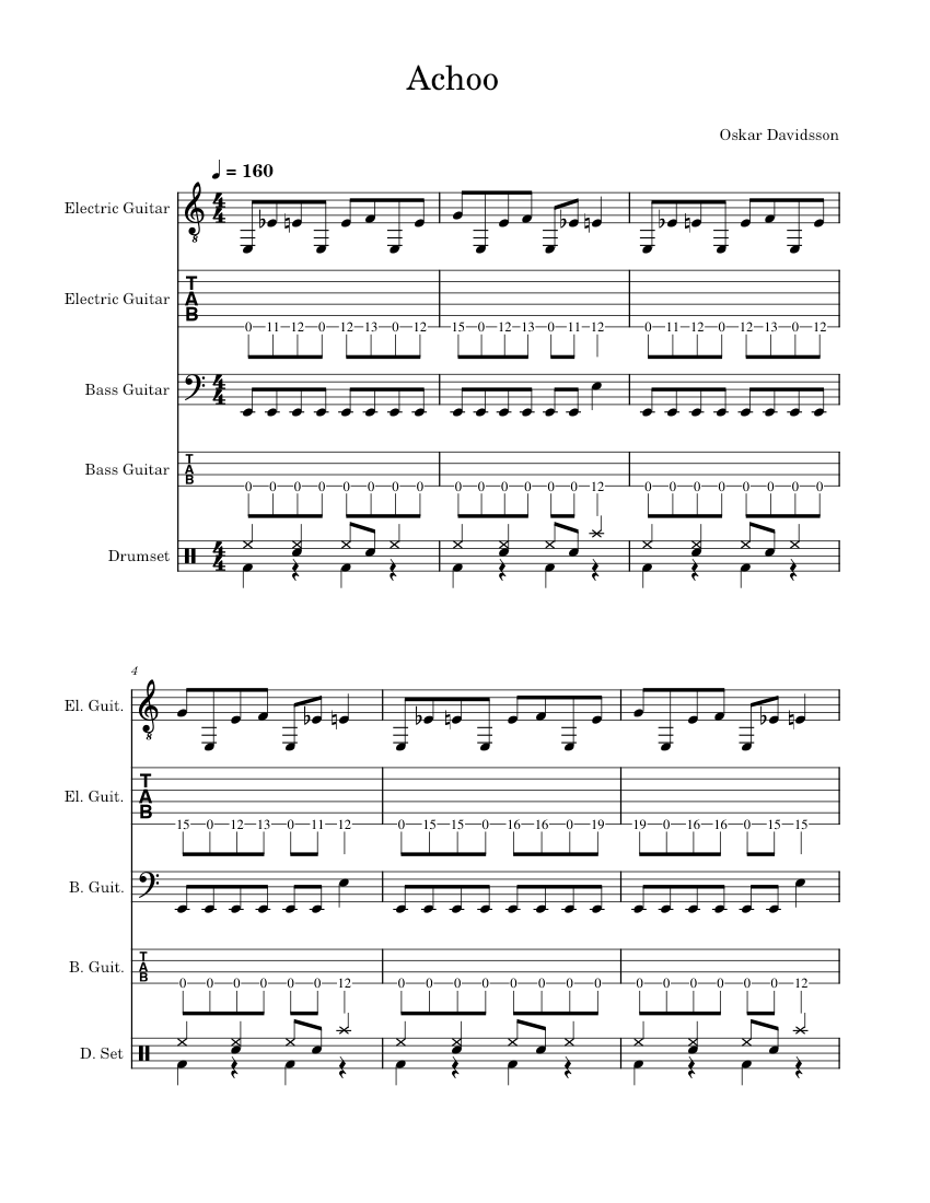 Achooo – Oskar Davidsson Achoo Sheet music for Guitar, Bass guitar ...