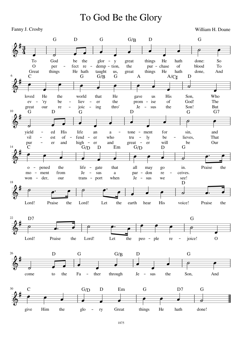 To God Be the Glory - William Howard Doane Sheet music for Piano (Solo ...