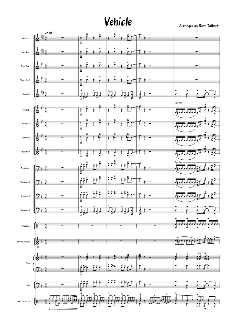 Vehicle - Ides of March Arranged by Ryan Talbert Sheet music for Piano ...