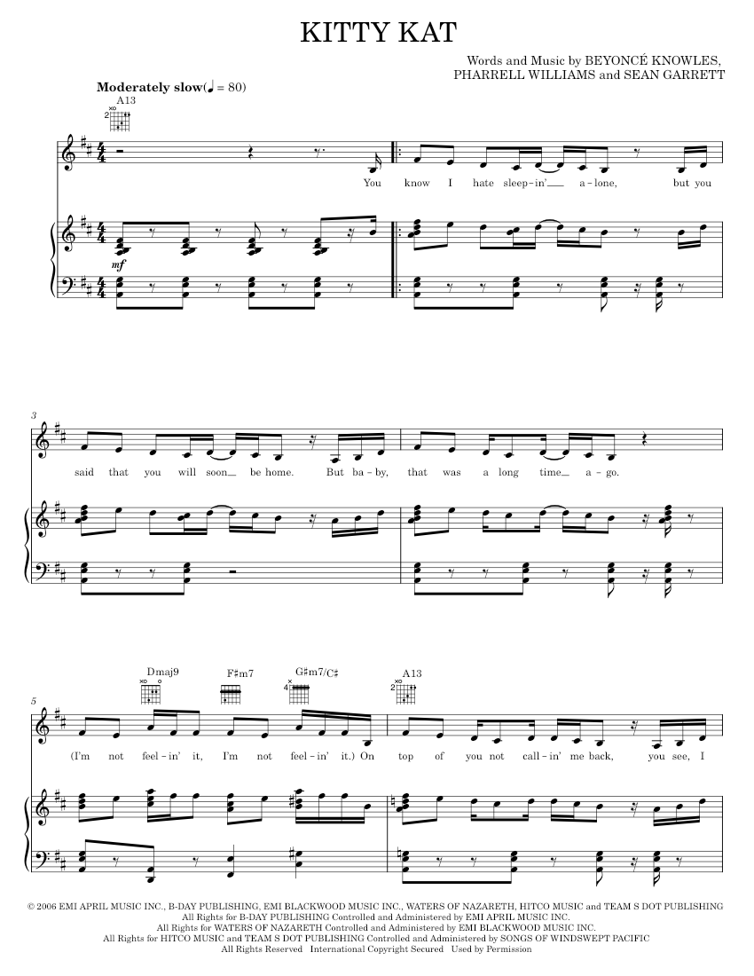 Play Official version of Kitty Kat Sheet Music by Beyoncé for Piano ...
