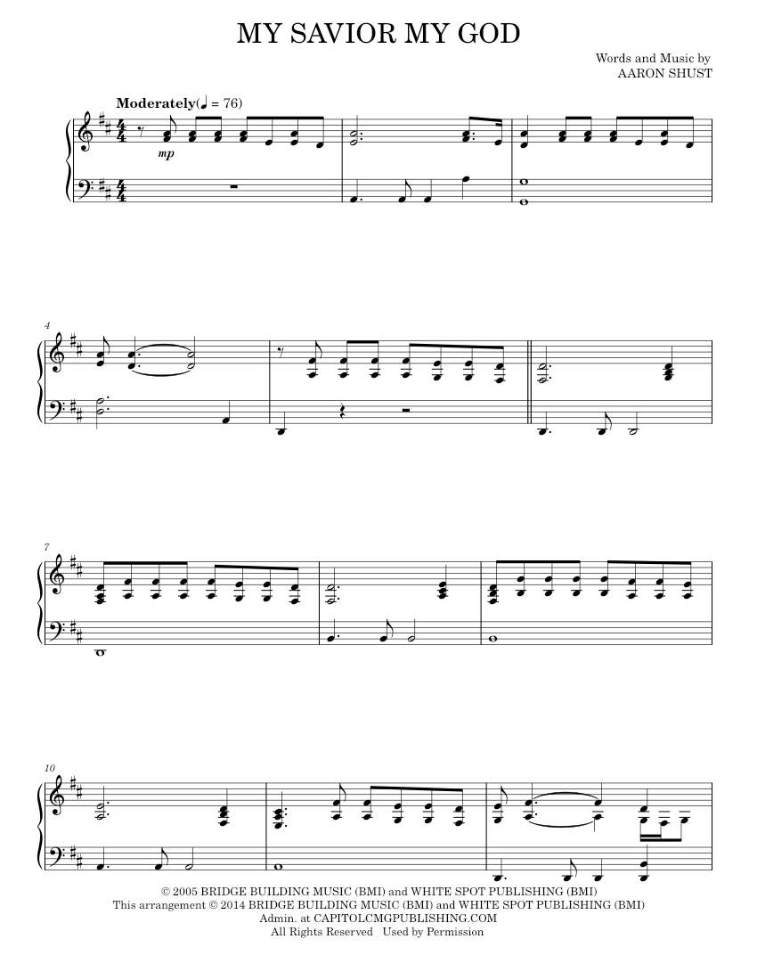 Play Official version of My savior my god sheet music by Aaron Shust ...