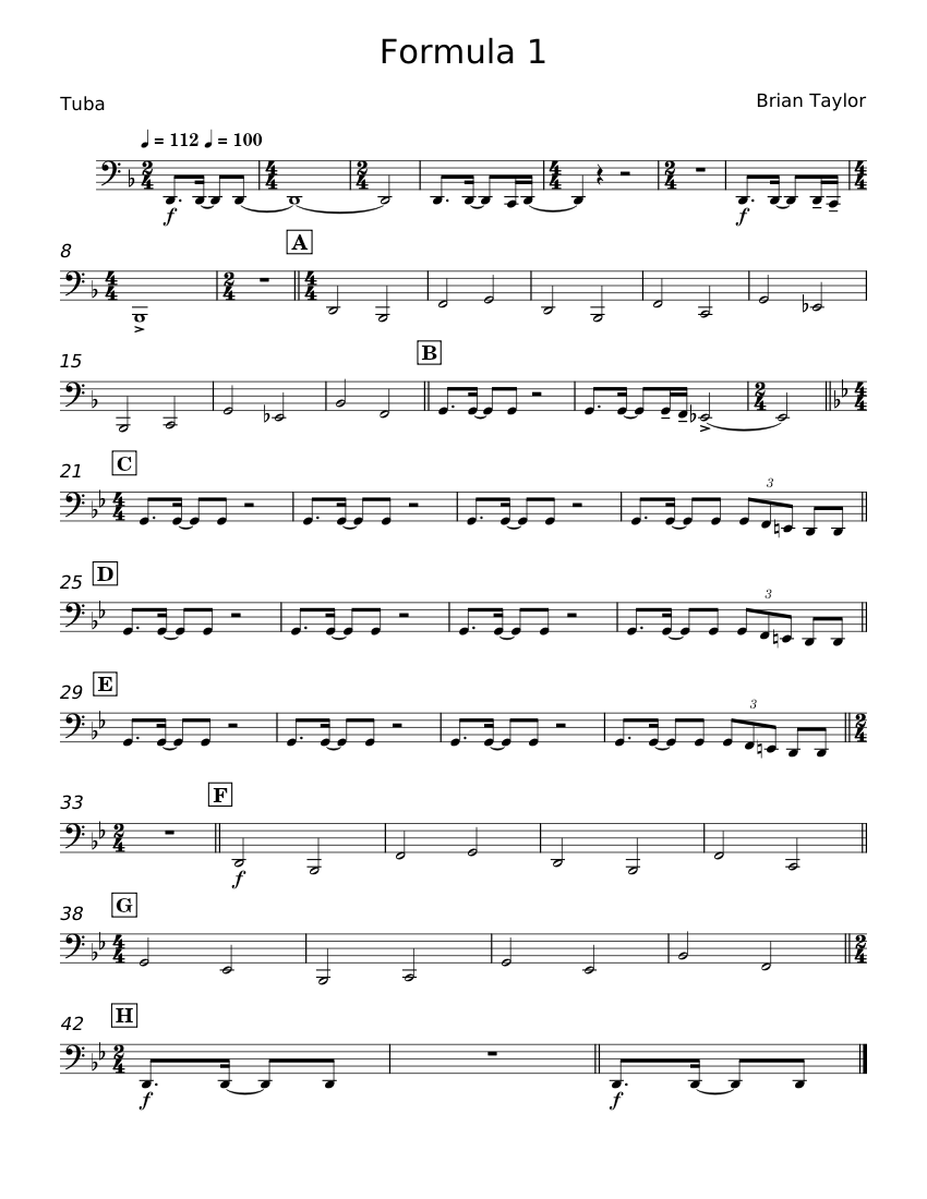 Formula 1 Theme - Brian Tyler Sheet music for Tuba (Solo) | Musescore.com
