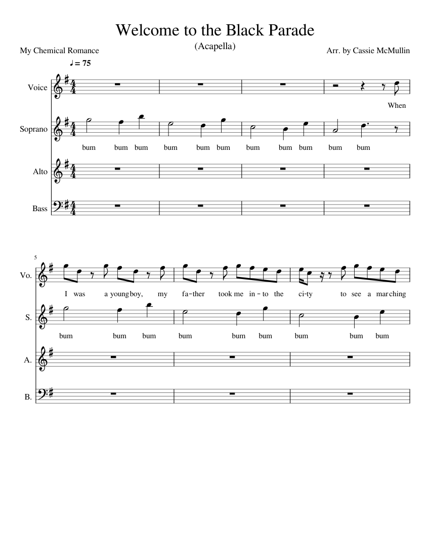Welcome to the Black Parade (acapella) Sheet Music for Soprano, Alto ...