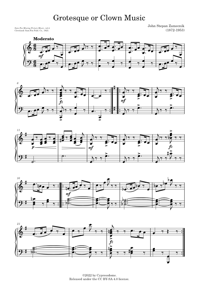 Grotesque or Clown Music – John Stepan Zamecnik Sheet music for Piano ...