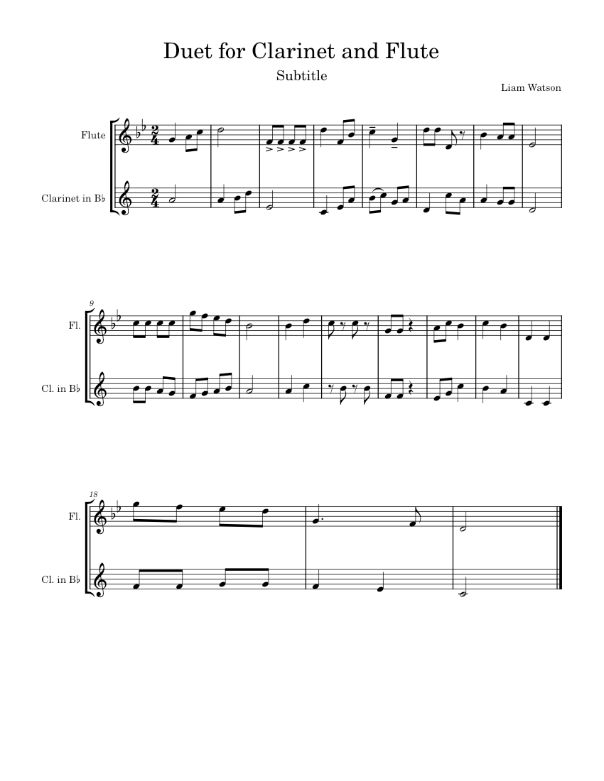 Duet for Clarinet and Flute Sheet music for Flute, Clarinet other ...